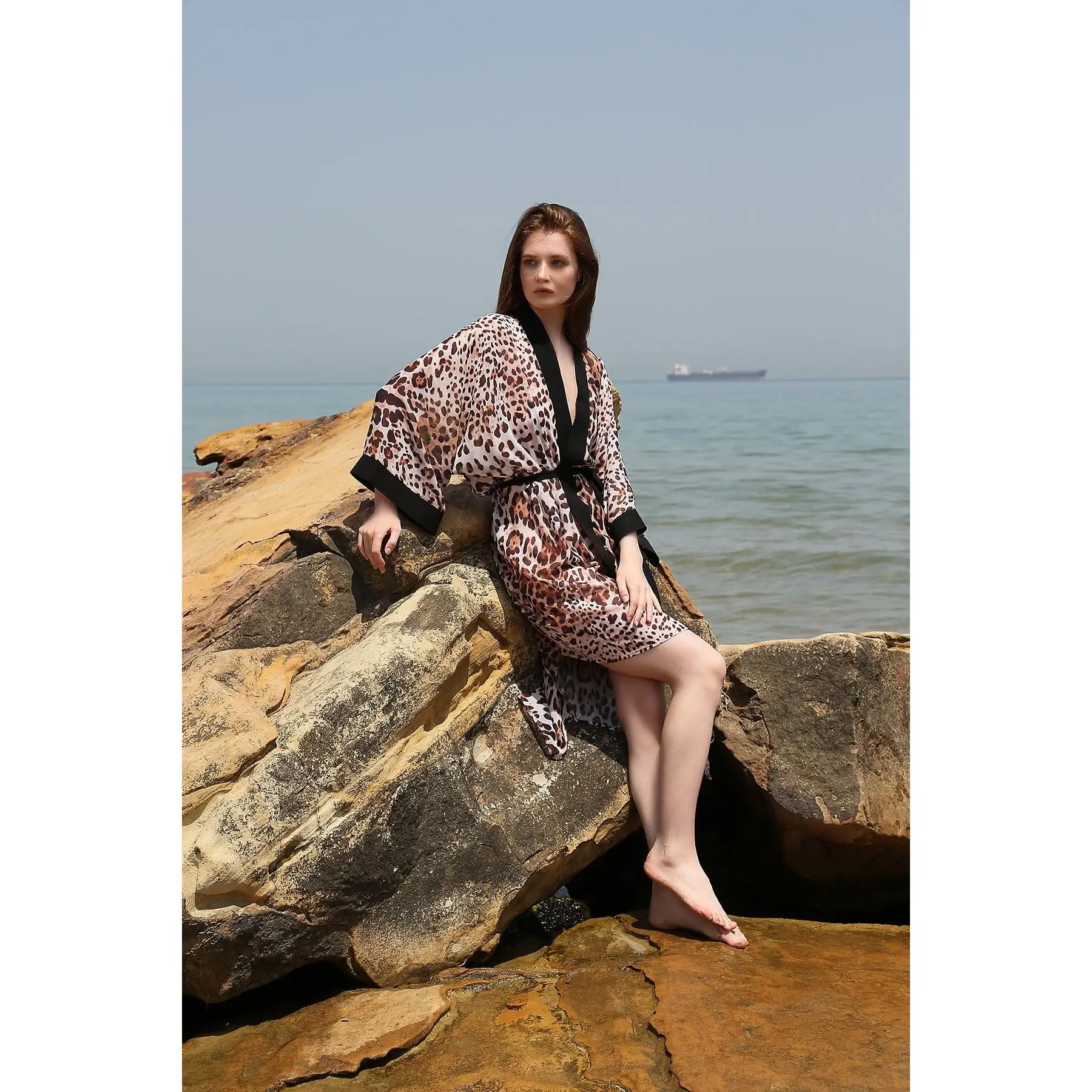 Leopard Silk Chiffon Black Piping And Gold Back Belt Fatma Ana Berekli ...