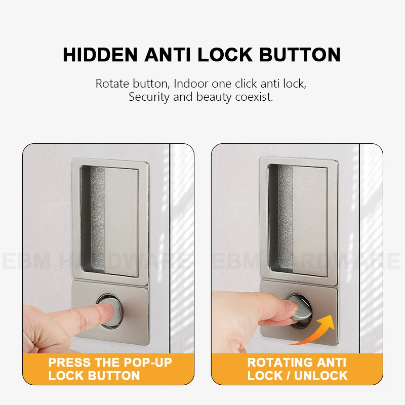 Minimalist Recessed Door Lock - Invisible Embedded Flat Lock