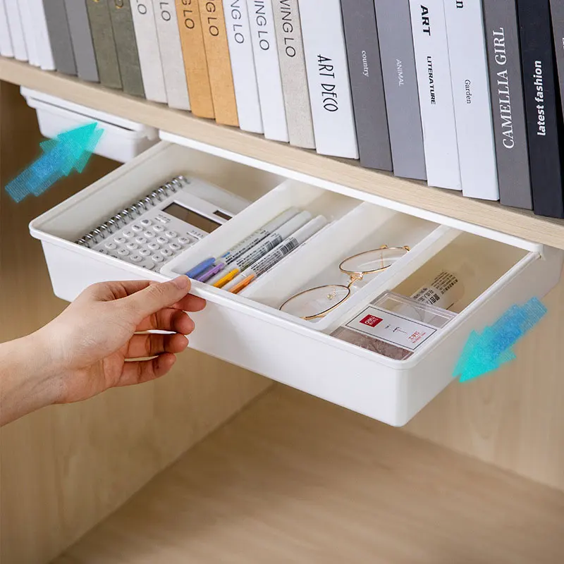 Under Desk Drawer,Slide Out Hidden Desk Drawers Organizer,Self-adhesive ...