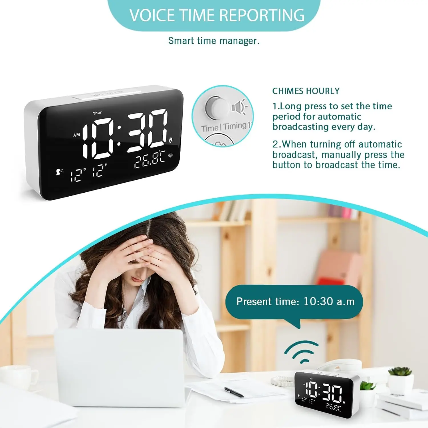 Night Light Desk LED Countdown Timer Loud Voice Alarm & Vibration ...