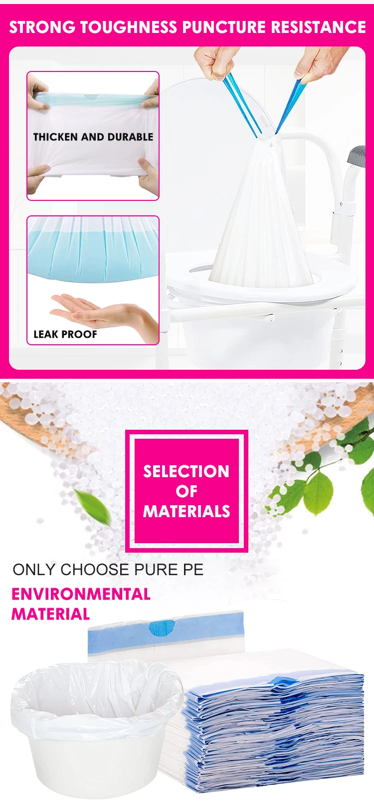 Universal Fit Adult Commode Chair Bucket Toilet Bags Medical Grade ...