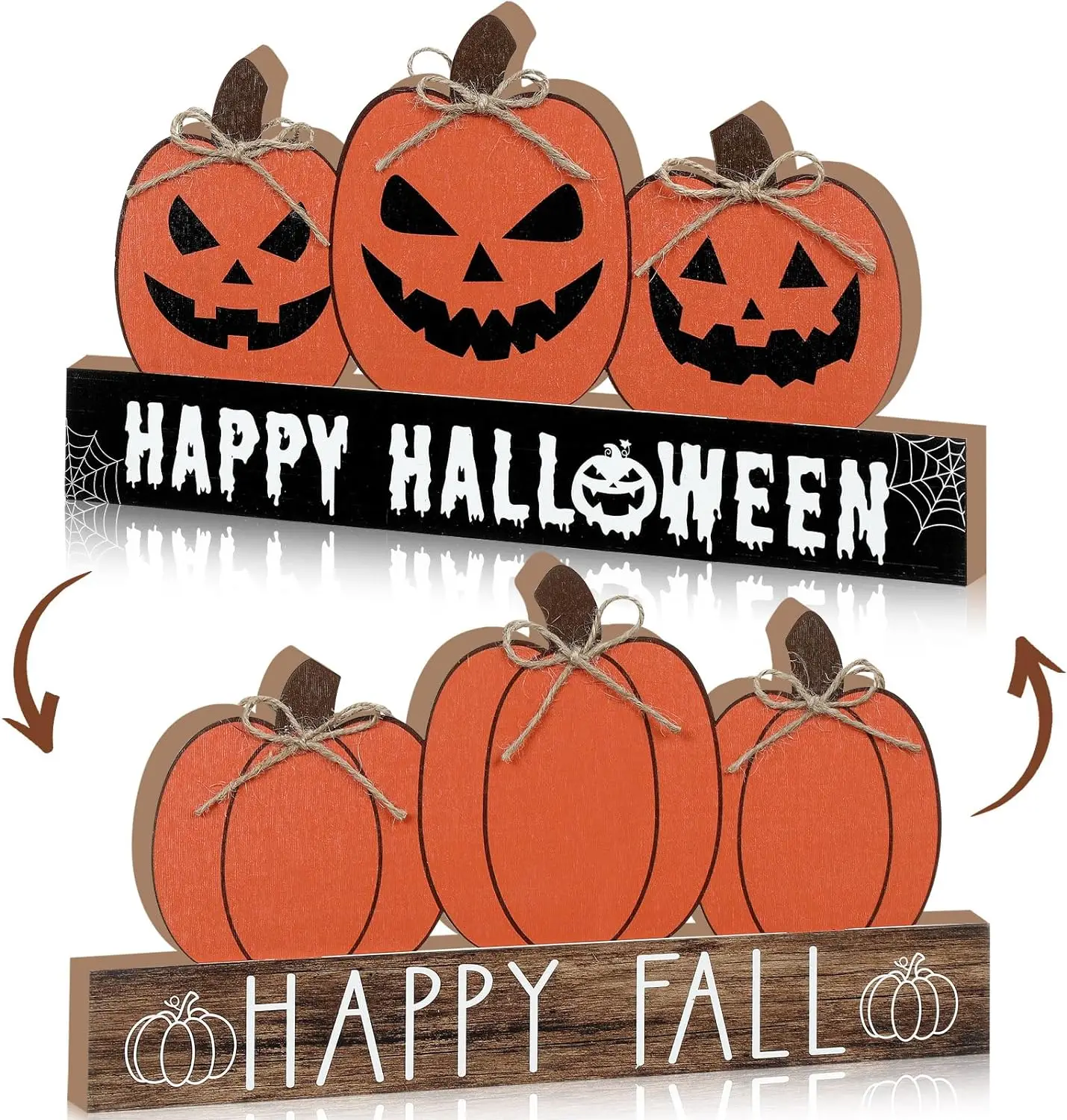 Fall Wooden Table Sign Double Side Halloween and Thanksgiving Tabletop ...