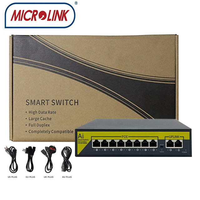 Cctv 48v Poe Ai Smart Network Switch 8 Port 10/100mbps Ieee 802.3 Af/at ...
