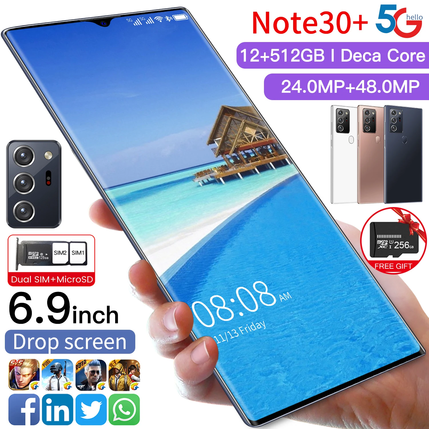 2023 Note30+ 6.9 inch 3840x2160 MTK6799 Android10.0 Smartphones 12GB ...