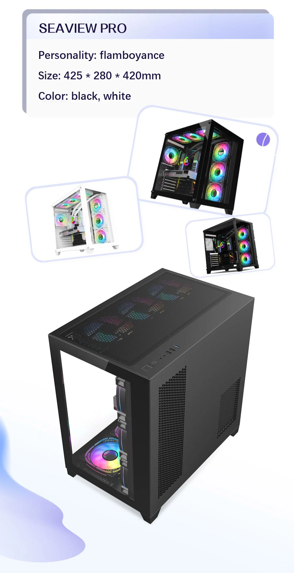 Qingsea Gaming PC Case - Transparent Cabinet with Tempered Glass