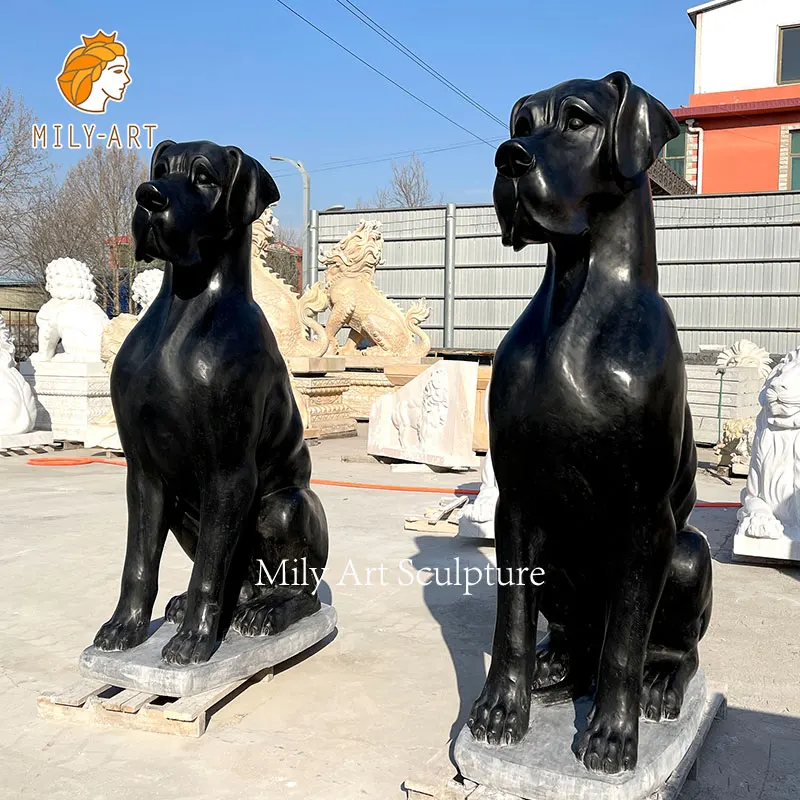 Life Size Dog Sculpture in Black Marble - Great Dane Statue