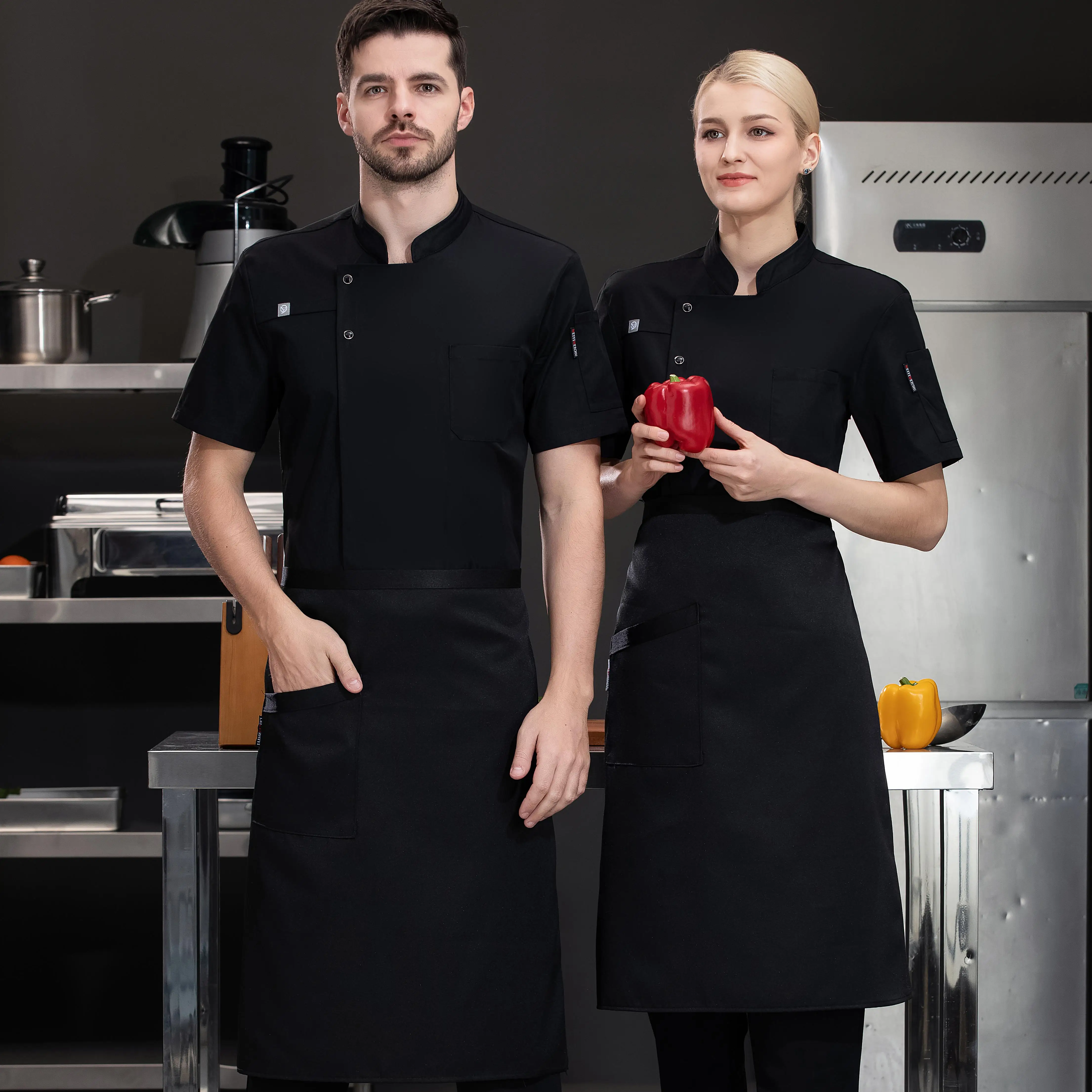 Summer Short Sleeve Waiter Chef Jacket Cook Shirts for Barbecue Bakery ...