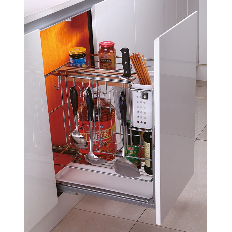 Pull Out Stainless Steel Storage Basket 3 Layer Kitchen Cabinet Wire ...