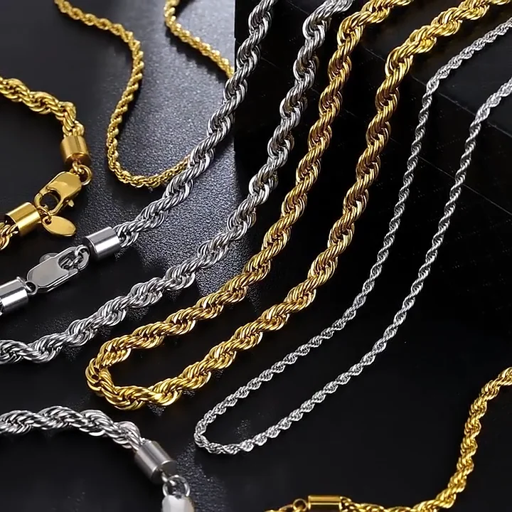 6mm Twisted Rope Bracelet Hip Hop Jewelry 316l Stainless Steel 18k Pvd ...