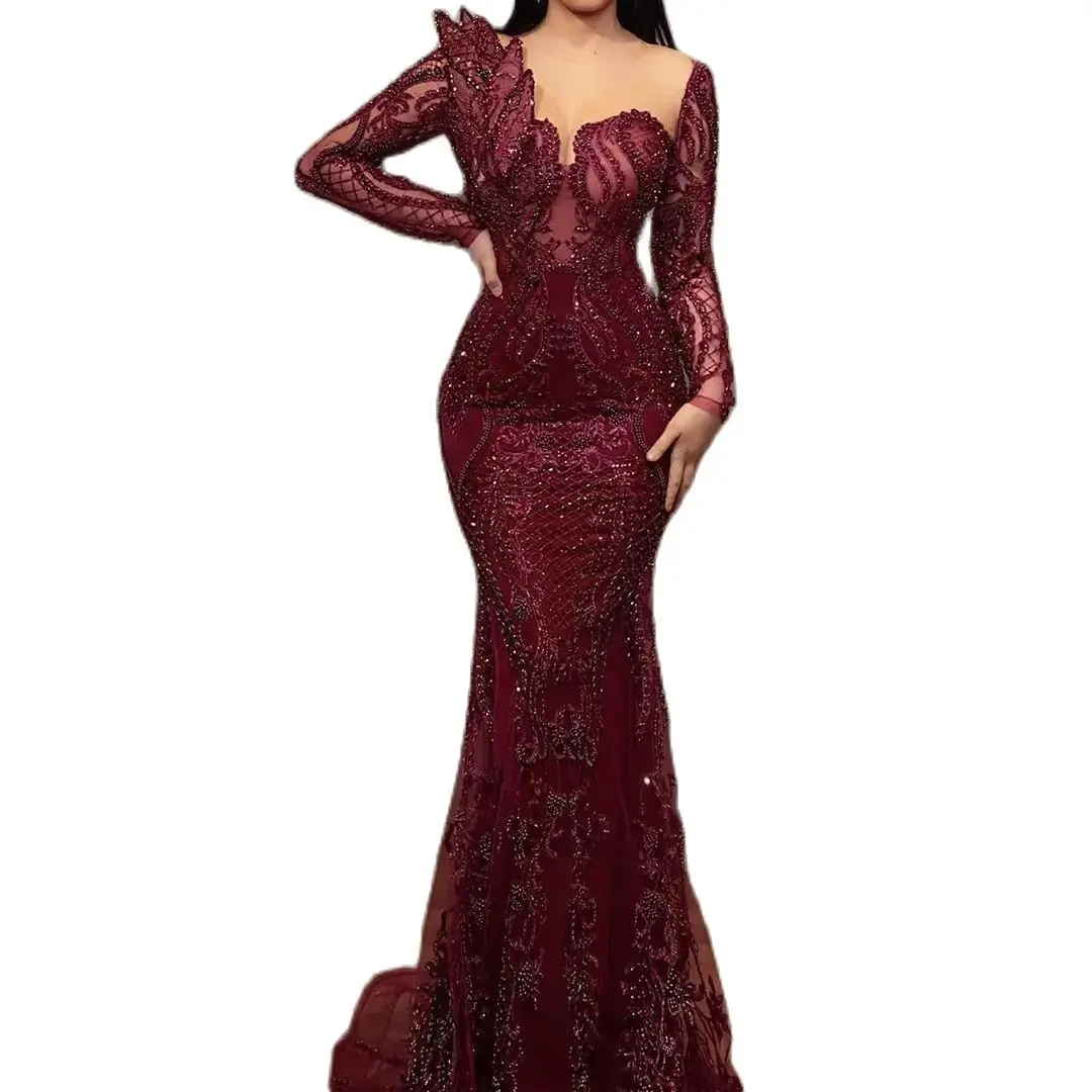 Luxury Evening Dresses Beaded Puff Sleeves Slim Mermaid Elegant Evening Dress for Women| Alibaba.com