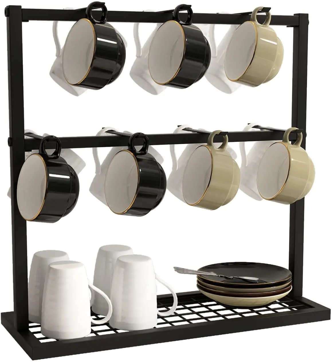 2-tier Stainless Glass Countertop Mug Display Storage Box Large Coffee ...