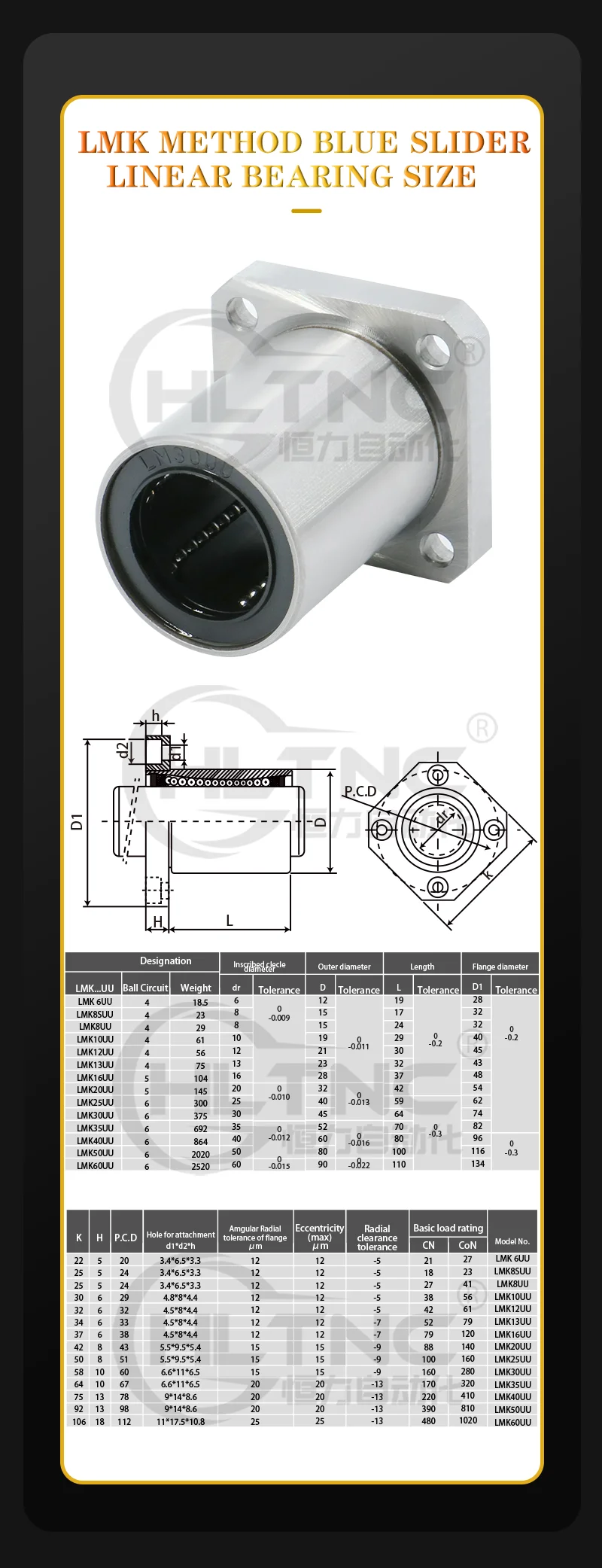 Printer Engraving Machine Accessories Square Flanged Long Linear Bushing Linear Bearing 13mm ...