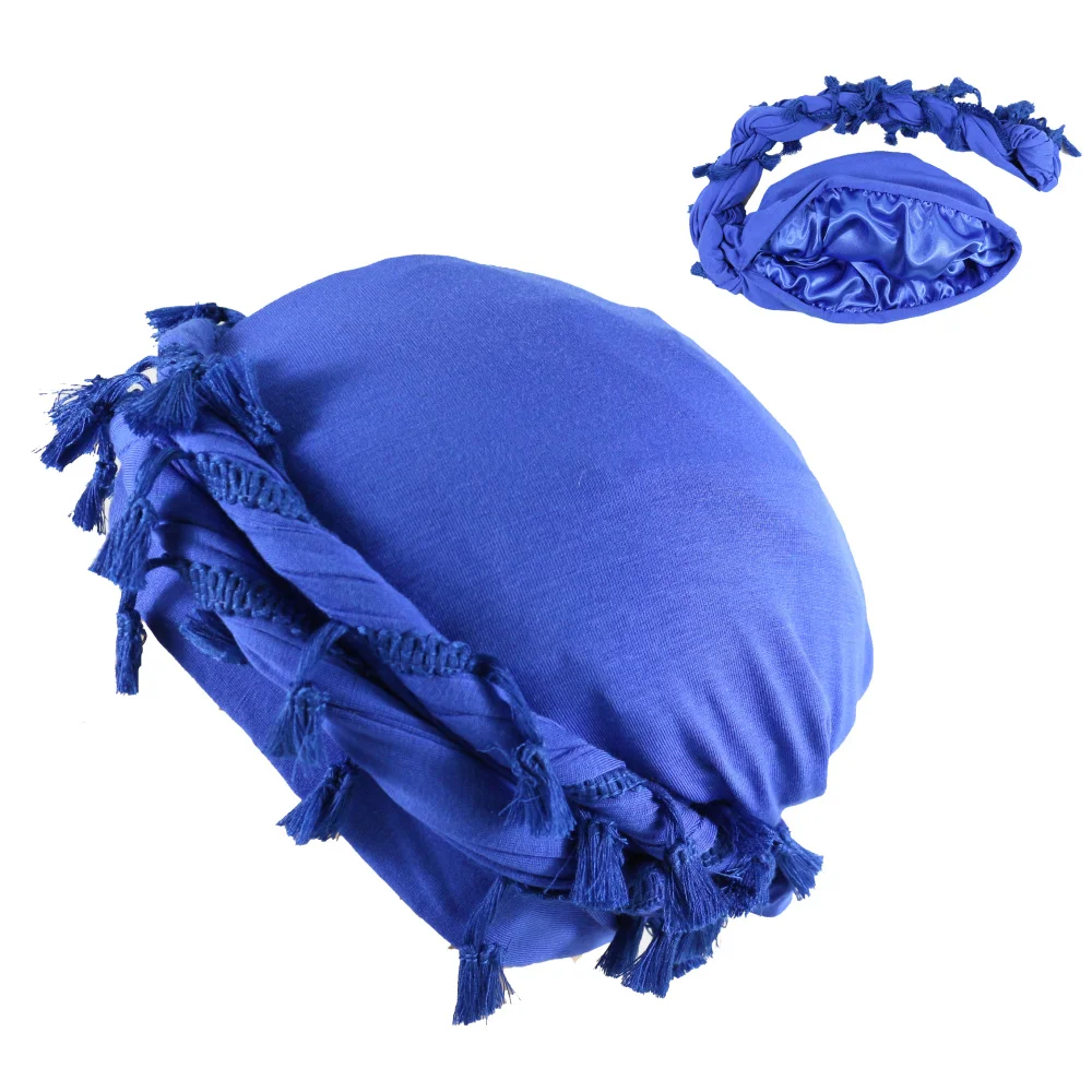 HZM-23207 Men Turban Headwrap With Tassels Satin Lined Durag Tied Braid ...
