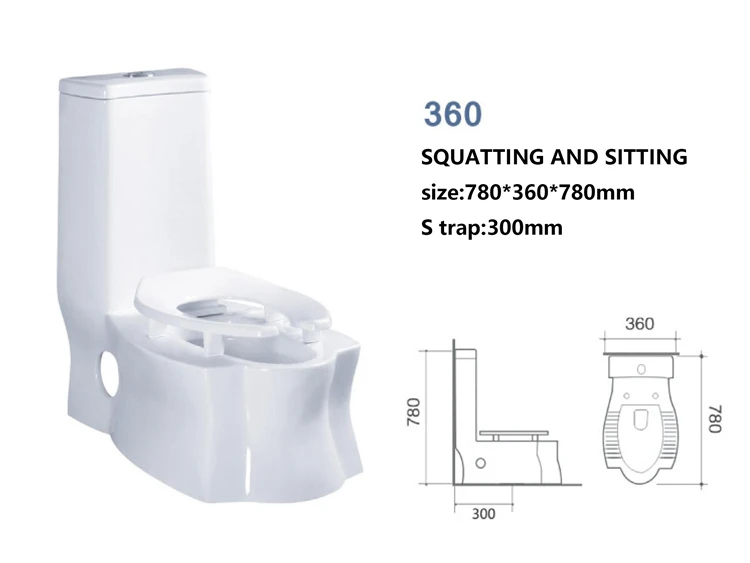 2 in 1 Sit Squat Toilet - Modern, Ceramic, and S-Trap Drainage