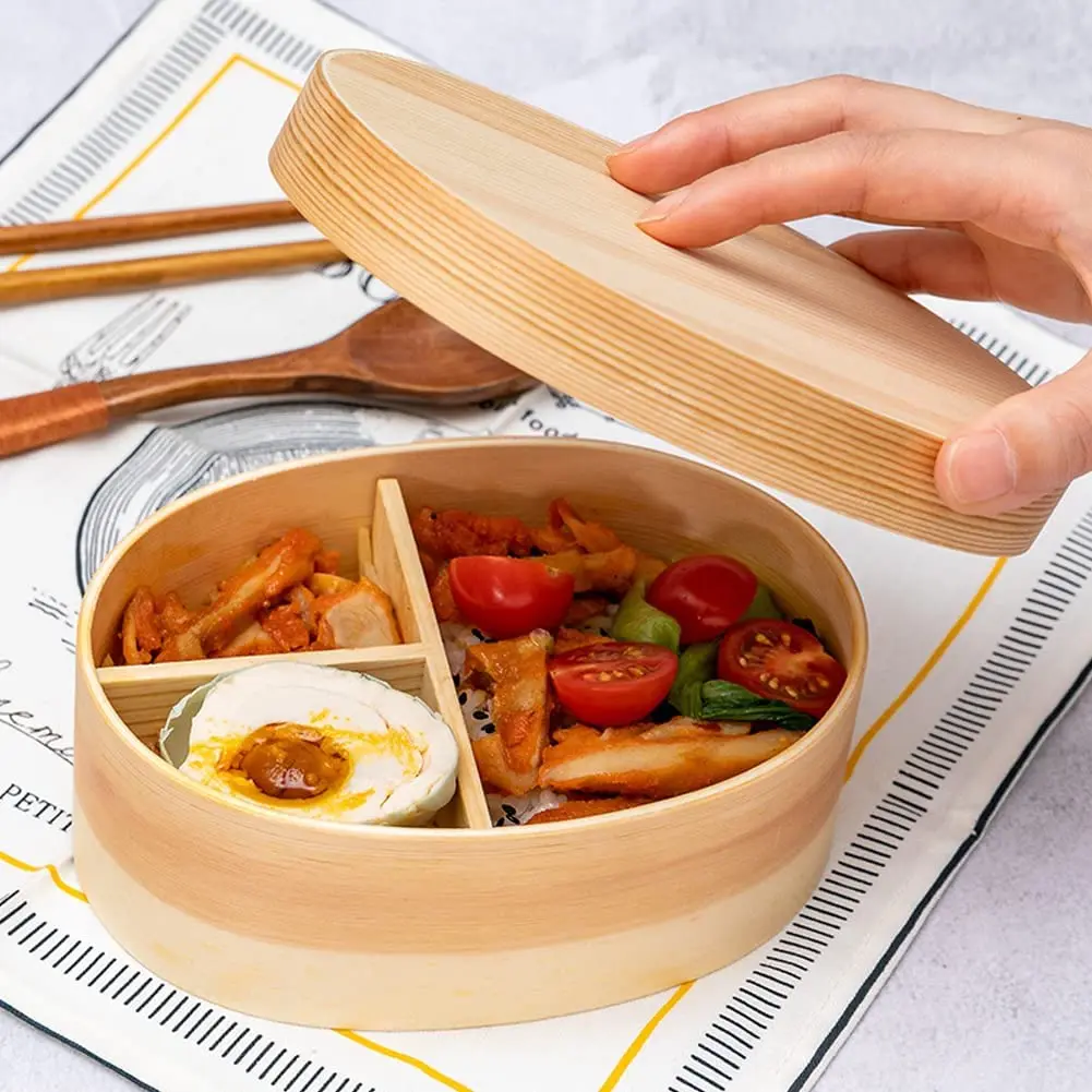 Japanese Wooden Lunch Box Bento Box with Internal Separator