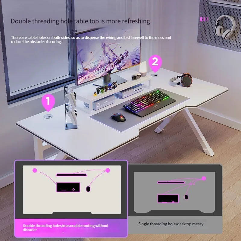 K Shaped Large Desktop Gaming Desk White Simple Home Work Learning ...