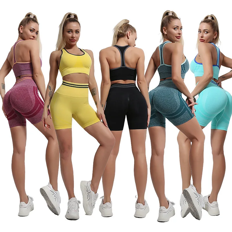 Wholesale Women Workout Bra Shorts Leggings Sets New Yoga Clothes Women Quick Drying High End ...