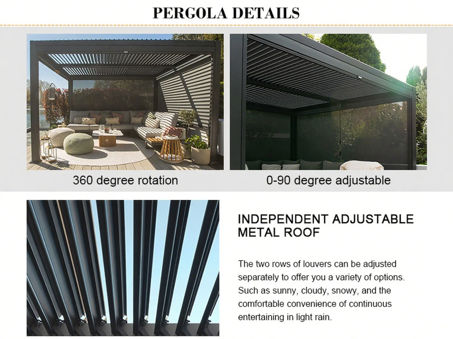 Aluminium Outdoor Motorized Glass Pergola with Openable Roof Powder ...