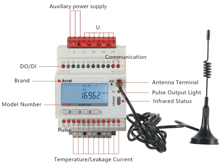 Acrel Adw300-lr Lora Communication 923mhz Din Rail 3 Phase Wireless ...