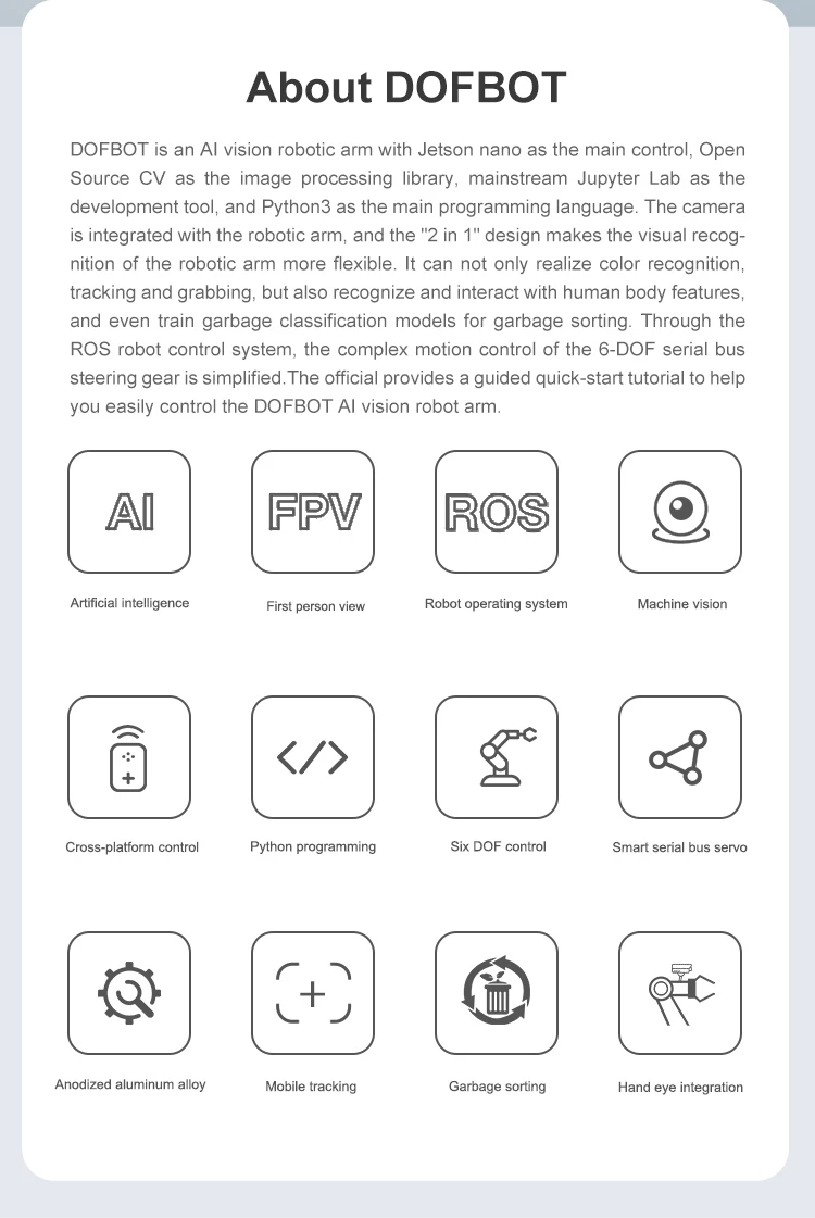 Yahboom Ai Visual Robot Arm Ros Open Source Programming Kit With Python3 Programming Language