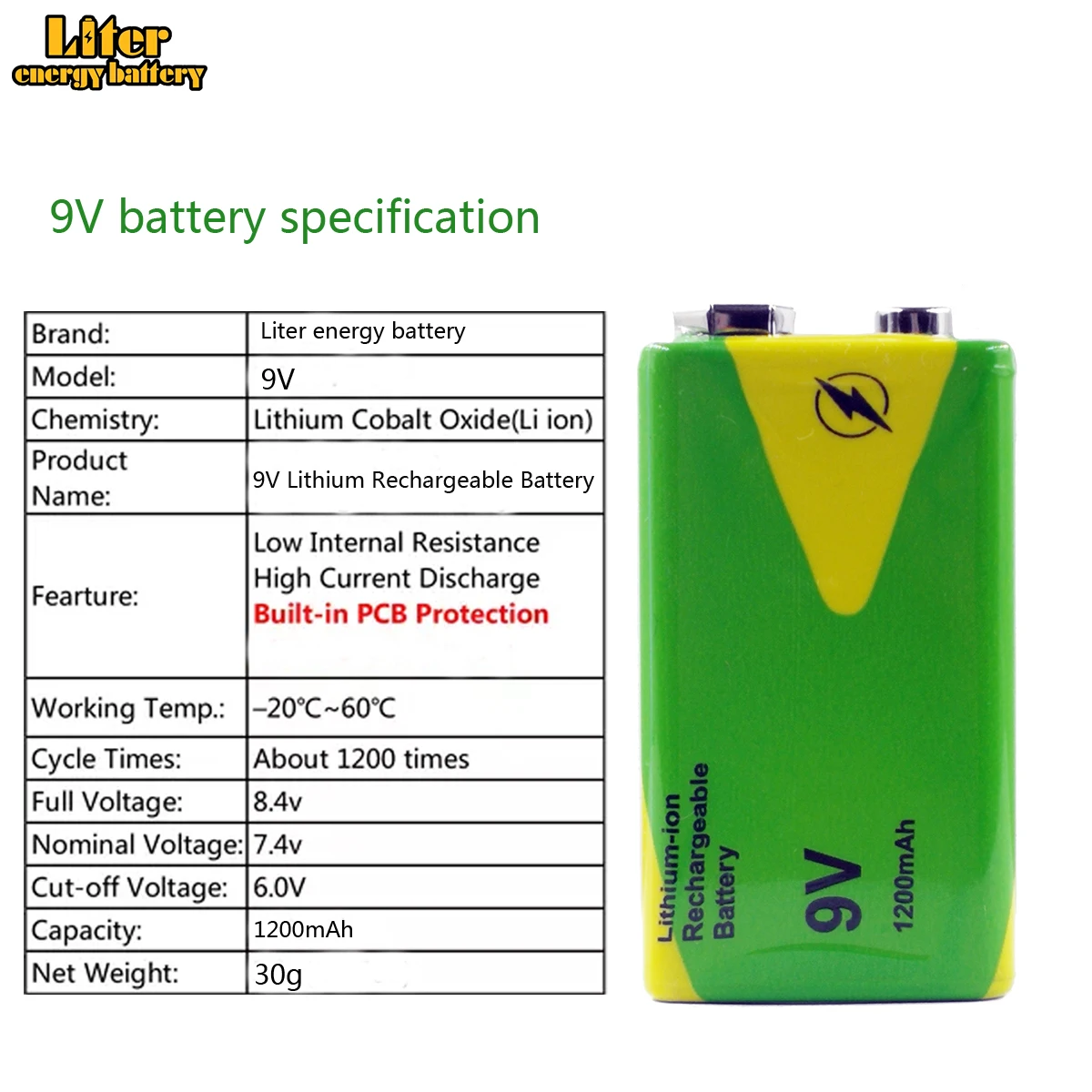 9v Alarm Battery Lithium 9v 1200mah 9v Battery for Multimeter Custom ...