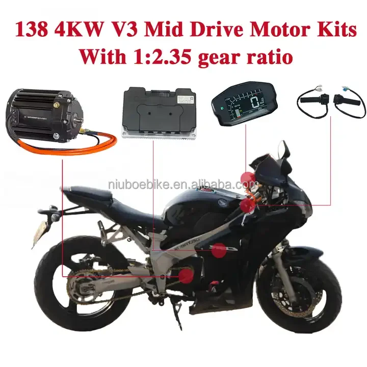 QS138 4000W Mid Drive Motor - High Performance for E-motorcycles