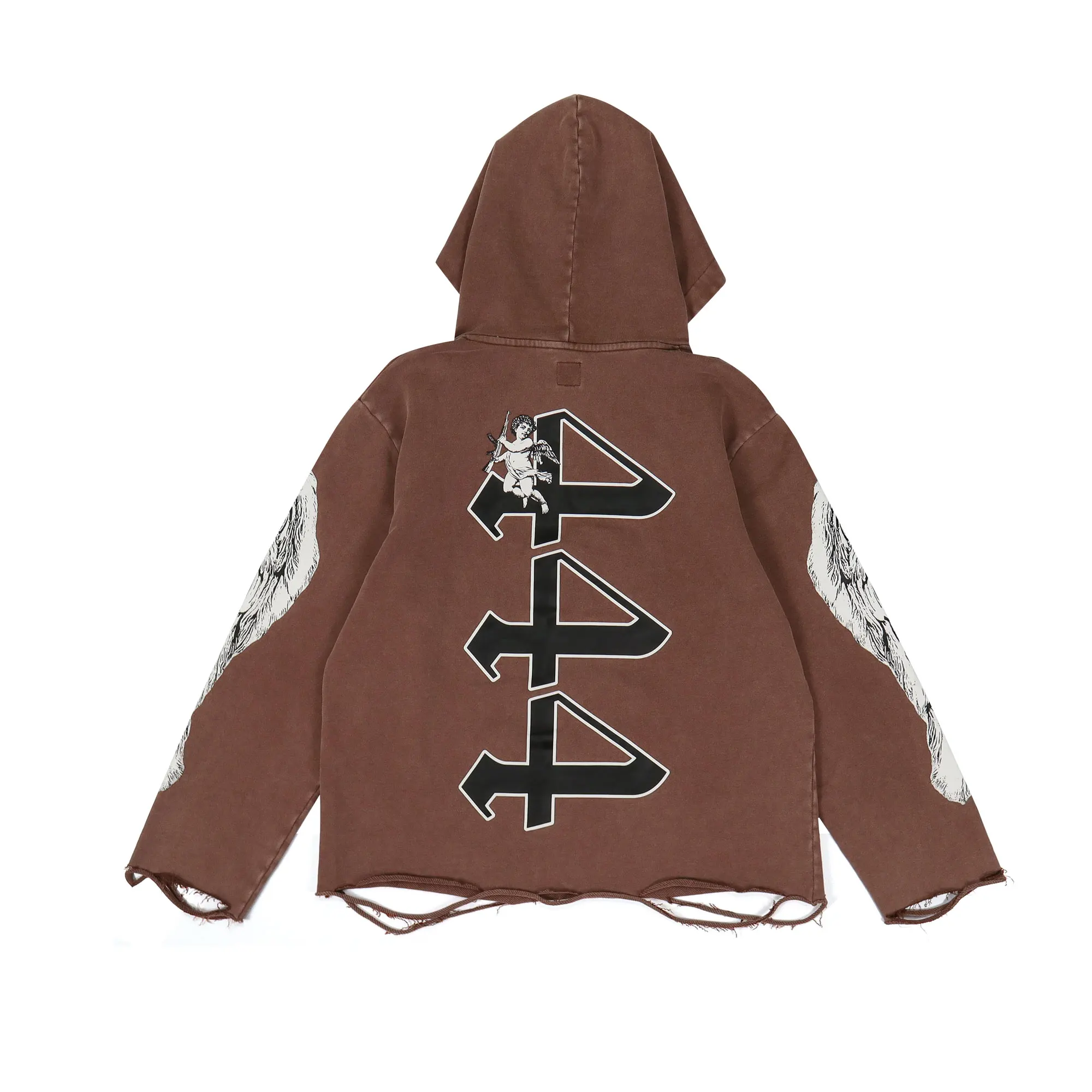 Accept Custom Logo Oversized Distressed Acid Washed Hoodie With Cut ...