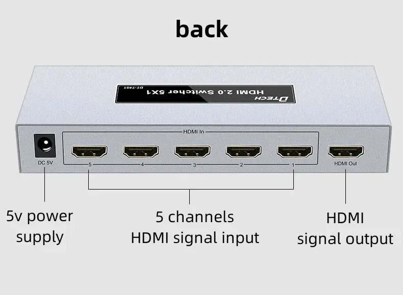 DTECH HDMI Switch 4K 60Hz 5 in 1 Out HDMI Switcher 5 in 1 for PC PS3/4 ...