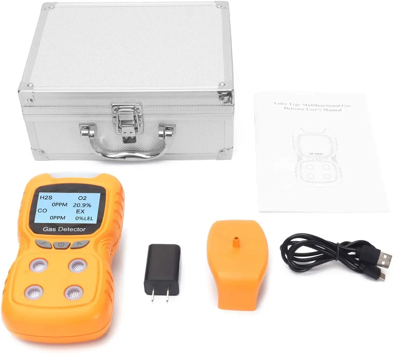 4-in-1 Gas Detector with LCD Display and Rechargeable Battery