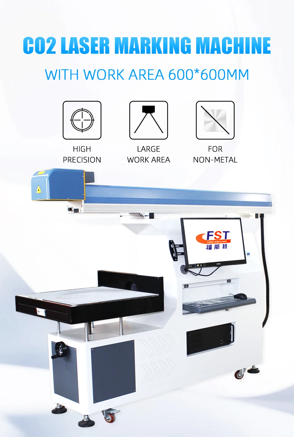 Large Format Dynamic Galvo 60w 80w 100w CO2 Laser Marking Machine for Pen