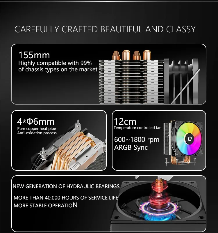 ZeroMaster 6 Heat Pipes 12V PWM LED Sync Gaming Radiator Fan RGB Copper ...
