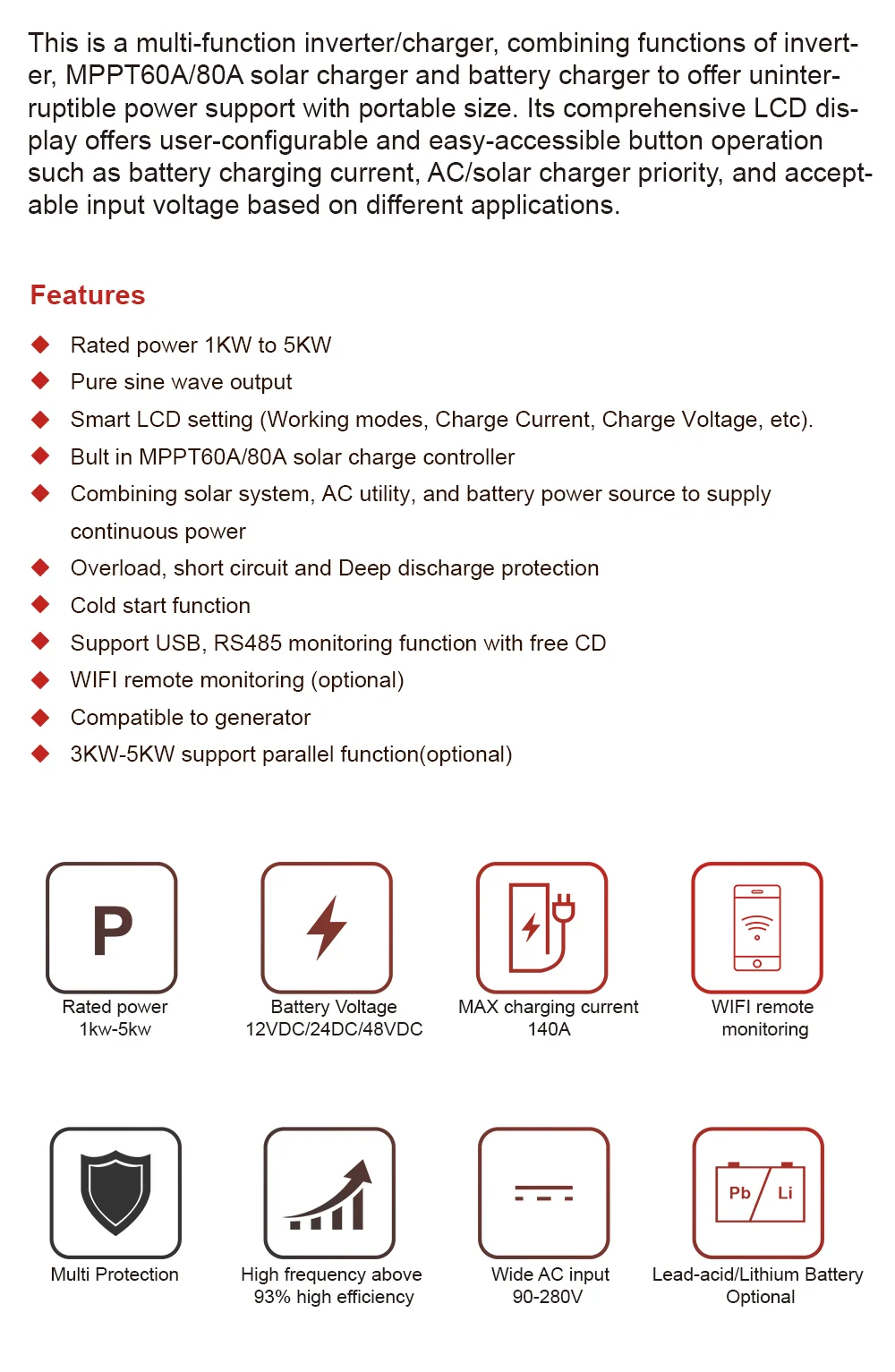 MUST Solar Inverter - 3KW off-Grid Hybrid Inverter System