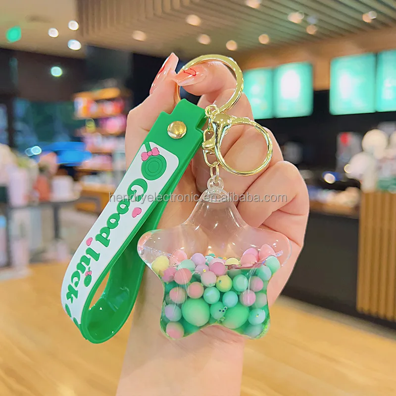New Cute Acrylic Keyring Spaceman Key Chain Oil Floating Sugar Bean ...