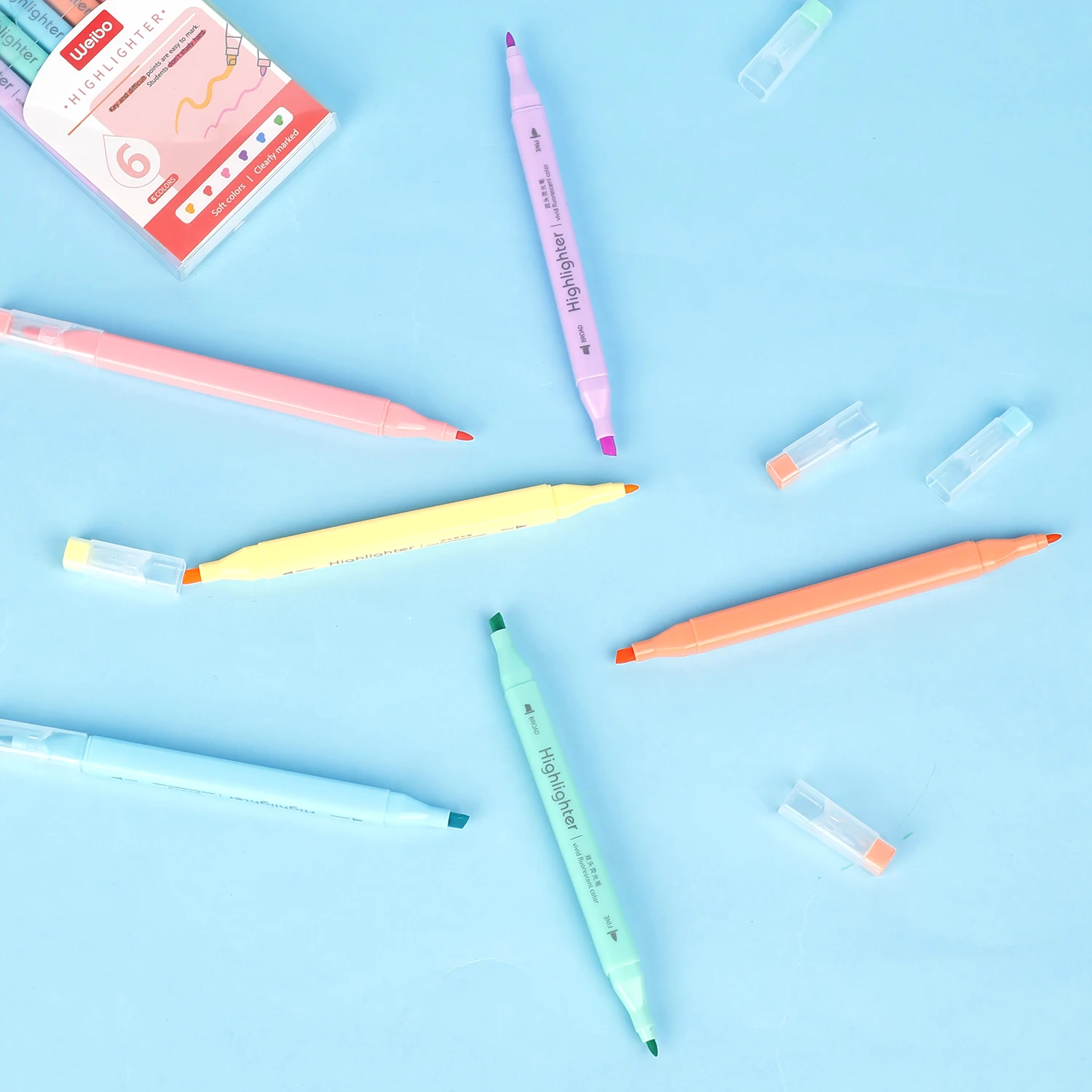 Wholesale Custom 6pcs Dual Tip Bible Pastel Highlighter Pen Set