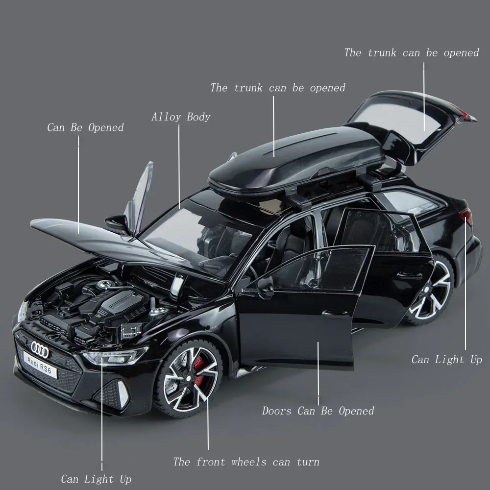 1:32 Audi Rs6 Diecast Toy Car Model With Sound Light Doors Opened Alloy ...