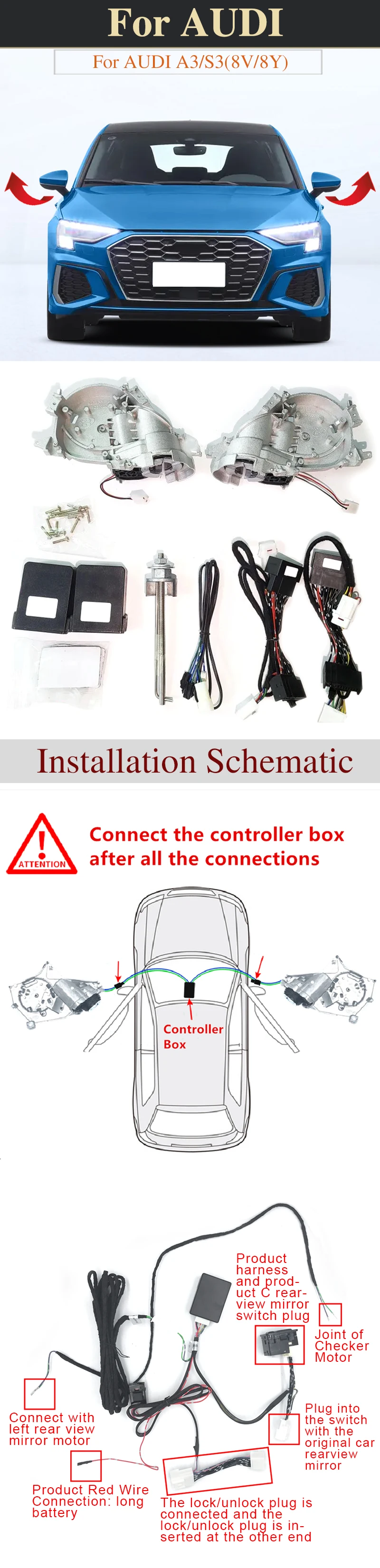 For Audi A3 8v 2019-2020 Car Side Mirror Folding Kit Rearview Mirror ...