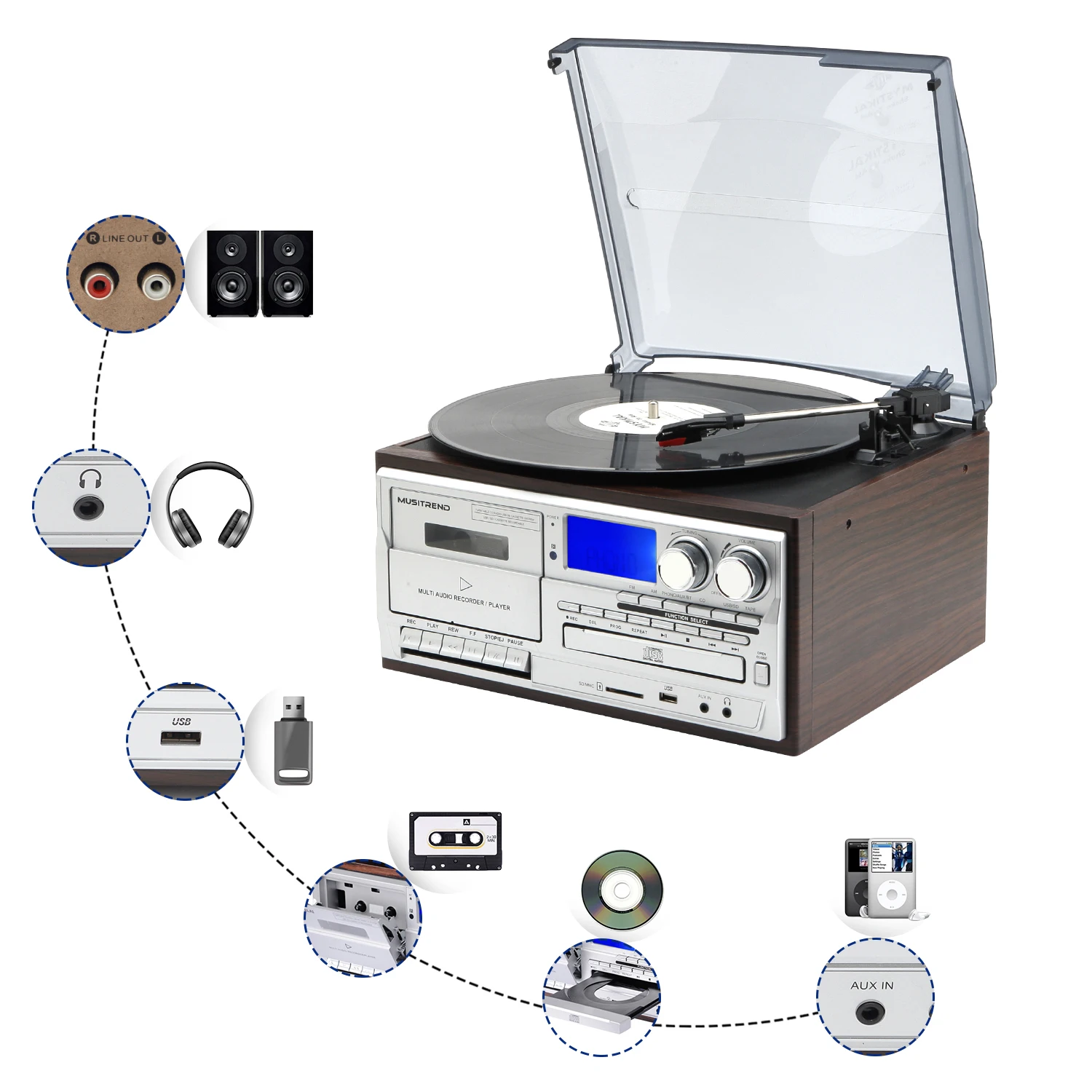 Professional Record Player Retro Radio Am Fm Cd Usb Double Cassette ...
