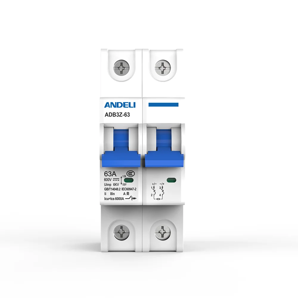 Andeli Adb3z-63-2p Miniature Circuit Breaker 2p Pole 125a Rated Dc Current 4.5ka Copper Plastic ...