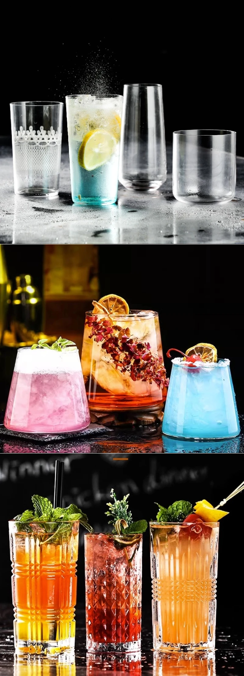 Highball Drinking Glasses for Water Wine Juice Square Cocktail Glasses ...