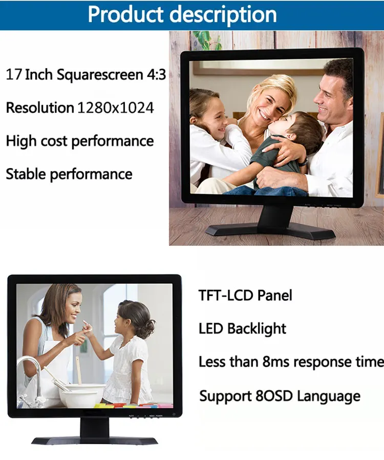 19 Inch Monitor Desktop Wall Mounted 16:9 Hdmi Vga Bnc Av Usb ...