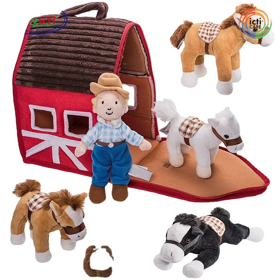 D929 Plush Farmhouse Soft Cuddly Plush Horses Farm Boy Barn Carry Along ...