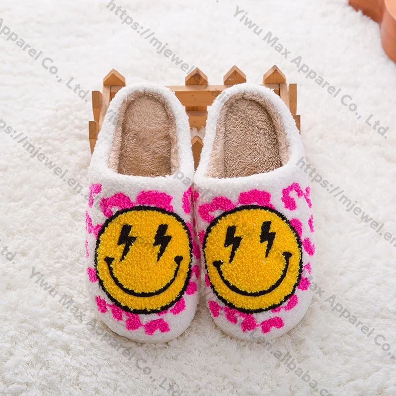 Custom Colorful Smiley Face Slippers Smile Leopard Concha Embroidered ...