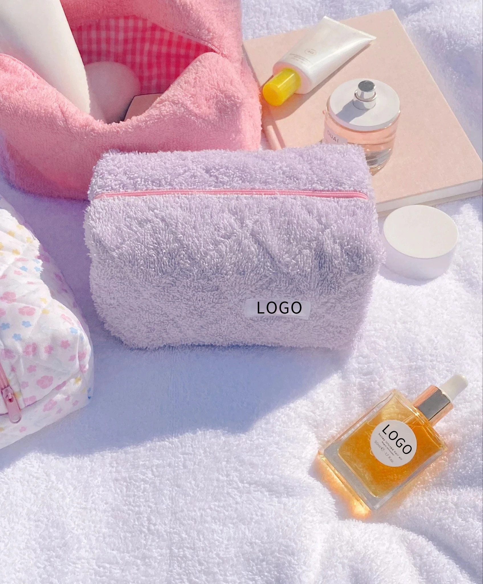 2022 Green Terry Cloth Teddy Brown Terry Towelling Cosmetic Bag Travel ...