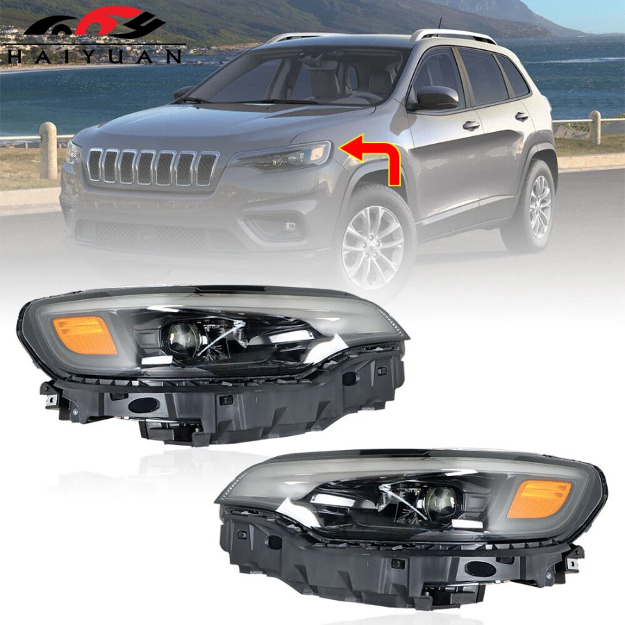 For 2019-2022 Jeep Cherokee Led Headlight Assembly Black Left+right ...