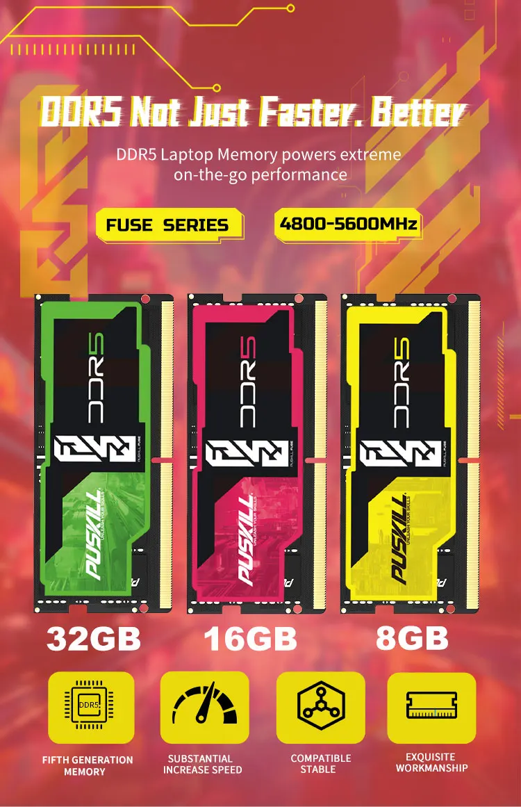 FUSE SERIES DDR 5 RAM Memory - 8GB, 16GB, 32GB Gaming Laptop Ram