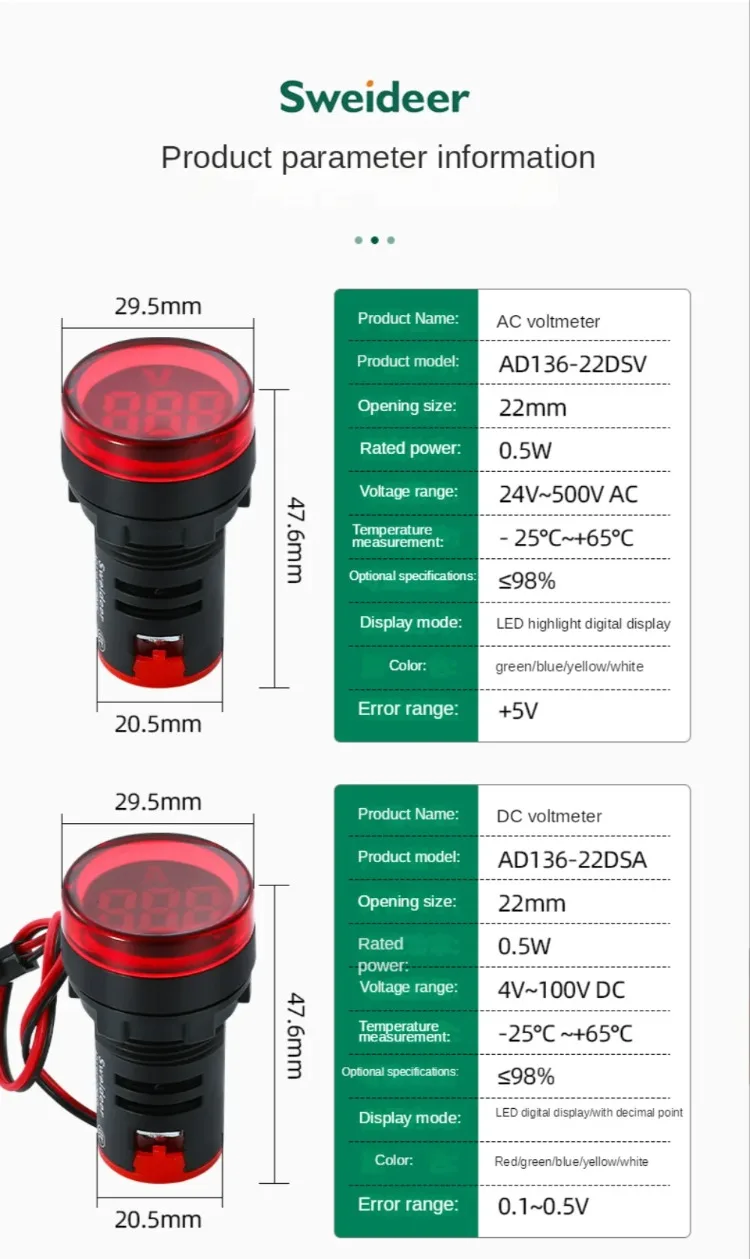 Mini square Round LED Digital Display Panel Voltmeter Ammeter HZ Meter ...