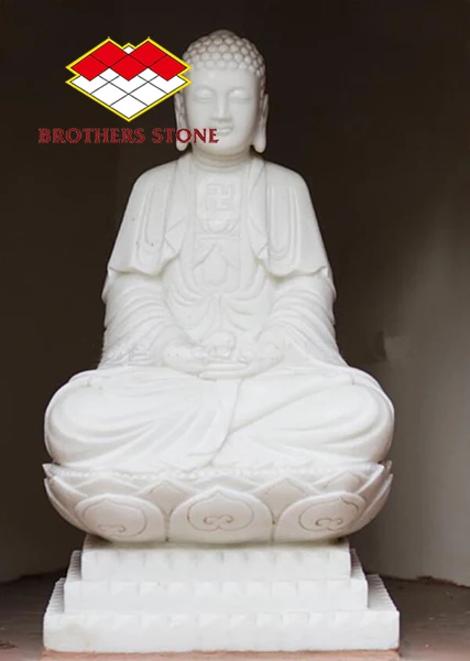 White Marble Buddha Sitting On Lotus Statue Marble Figure Of Buddha ...