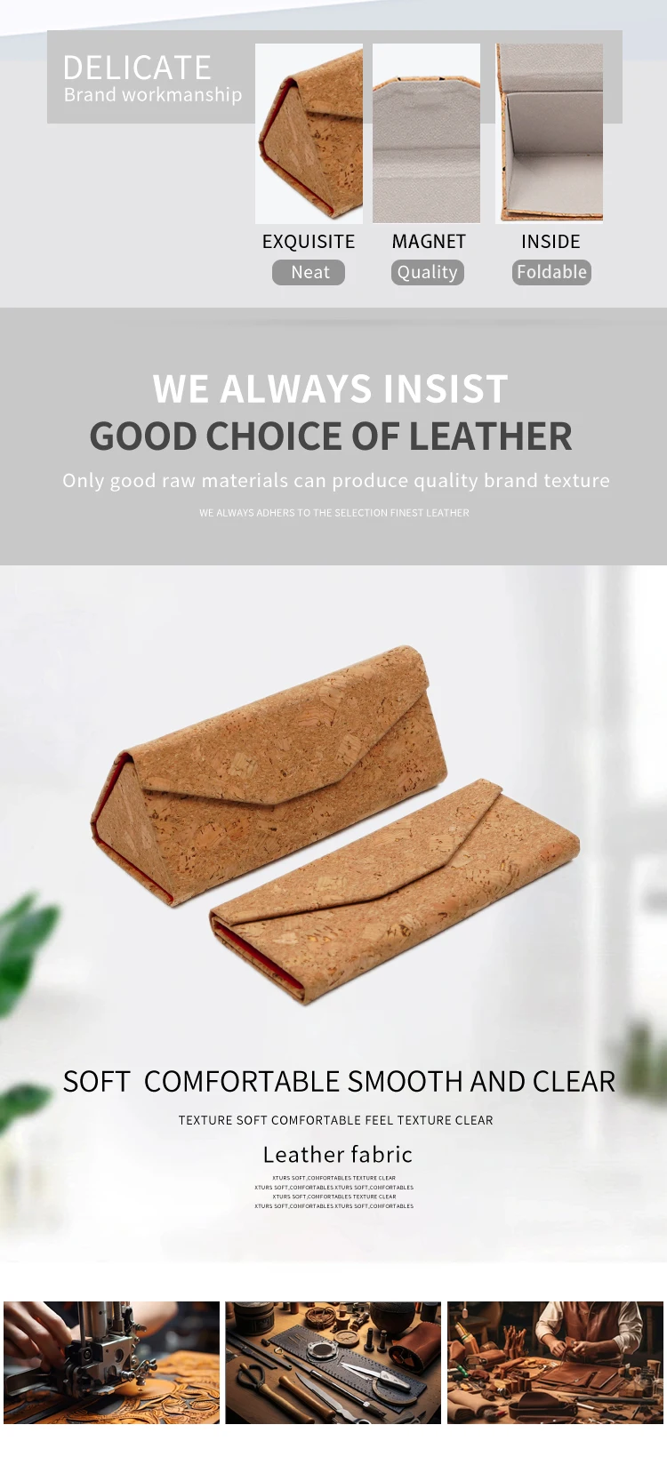 Custom Glasses Box Triangle Folding Case Cork Glasses Case For Optical ...