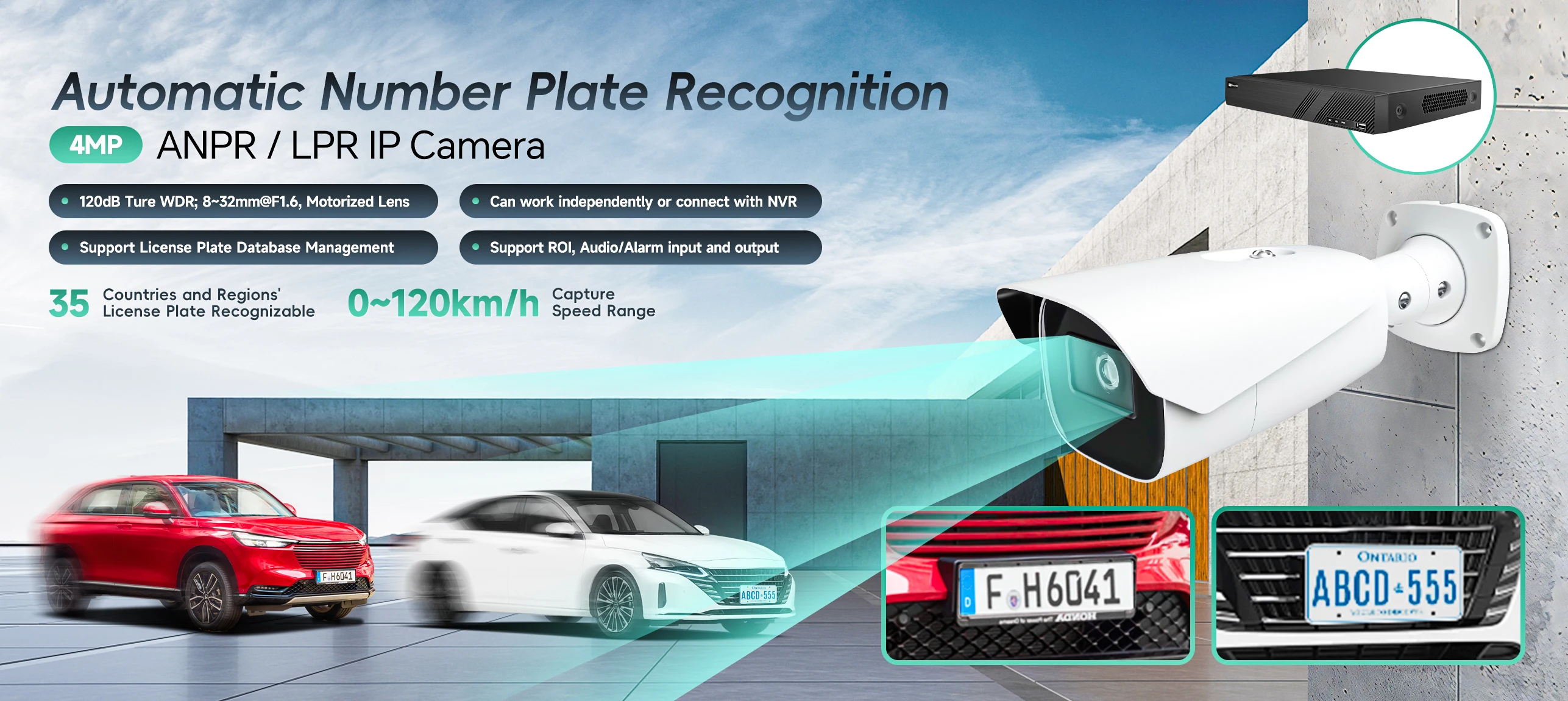 4MP HD License Plate Recognition Bullet Network IP Camera ANPR Parking ...