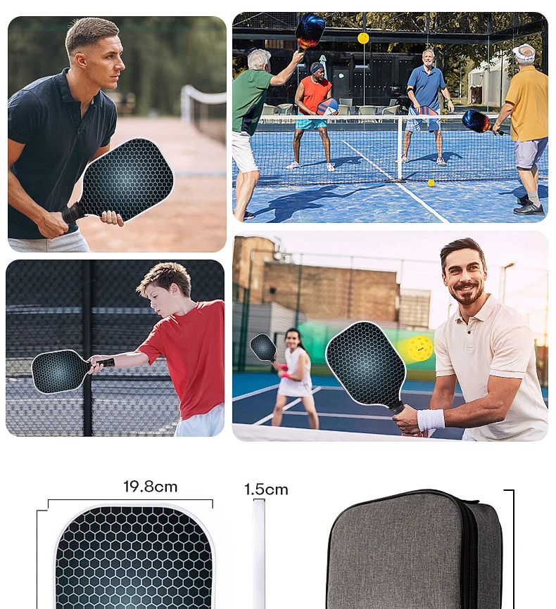 Pickleball Paddles Set - Durable Honeycomb Fiberglass Rackets